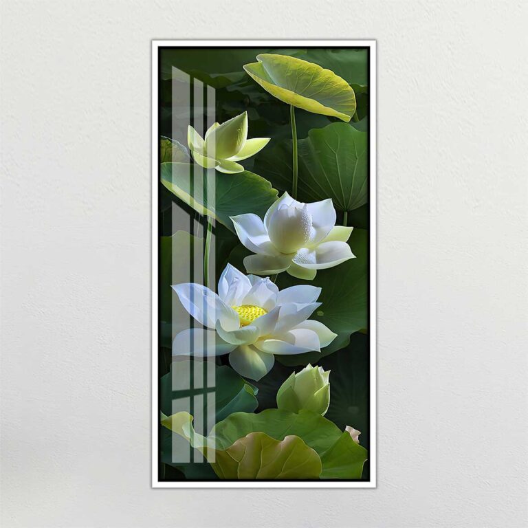 Tranh treo tường phòng khách, phòng trà – Tranh hoa sen – bạch liên hoa sen trắng trong đầm ...