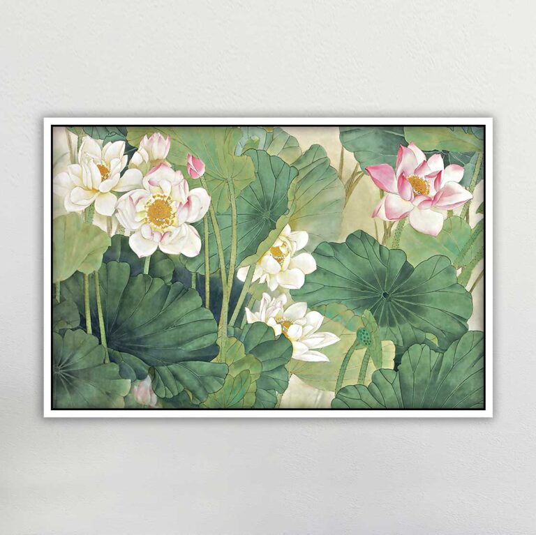 Bộ 4 tranh hoa sen Tranh treo phòng khách, Tranh hoa sen phòng thờ, phòng thiền trà – HS65 - TLA ...