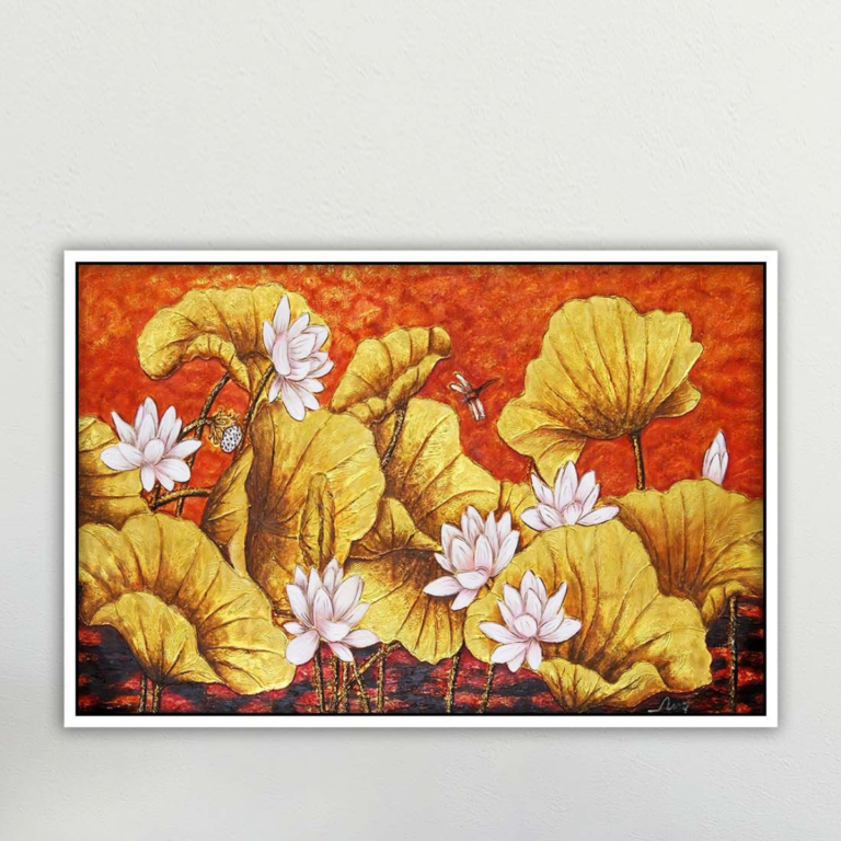 Bộ 4 tranh hoa sen Tranh treo phòng khách, Tranh hoa sen phòng thờ, phòng thiền trà – HS65 - TLA ...