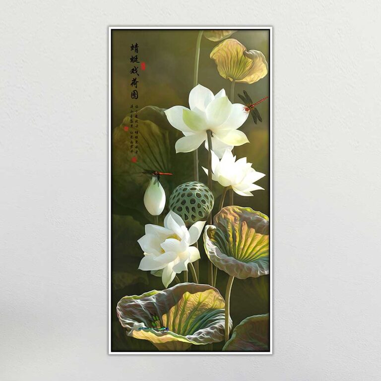 Tranh hoa sen treo tường phòng khách, decor phòng trà, phòng thiền – Tranh hoa sen cát tường ...